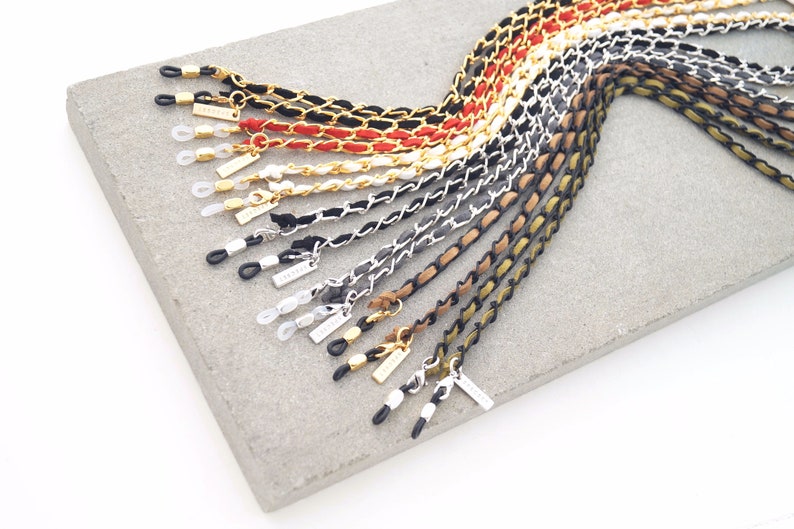 Leather Woven Eyewear Chain – Gold or Silver Glasses Chain, Convertible ...