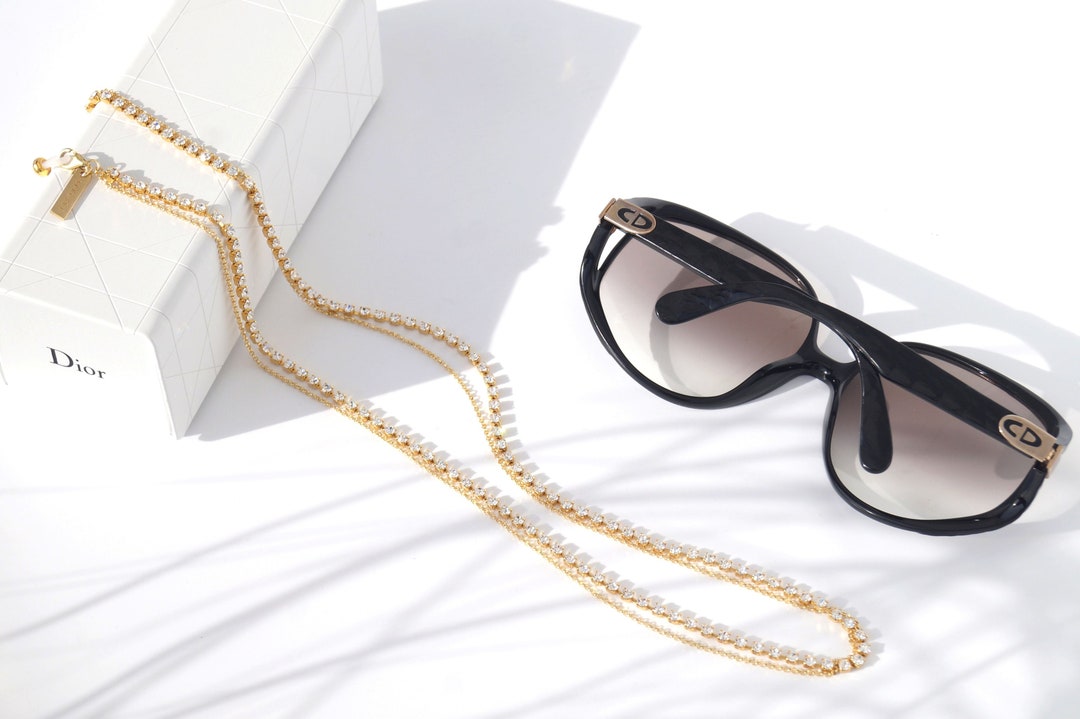 Gold Swarovski Eyeglass Chain - Double-strand Glasses Necklace in 925 ...