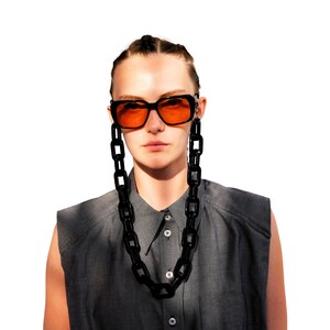 Black Chunky Sun Glasses Chain for Women With Squared Acetate Links ...
