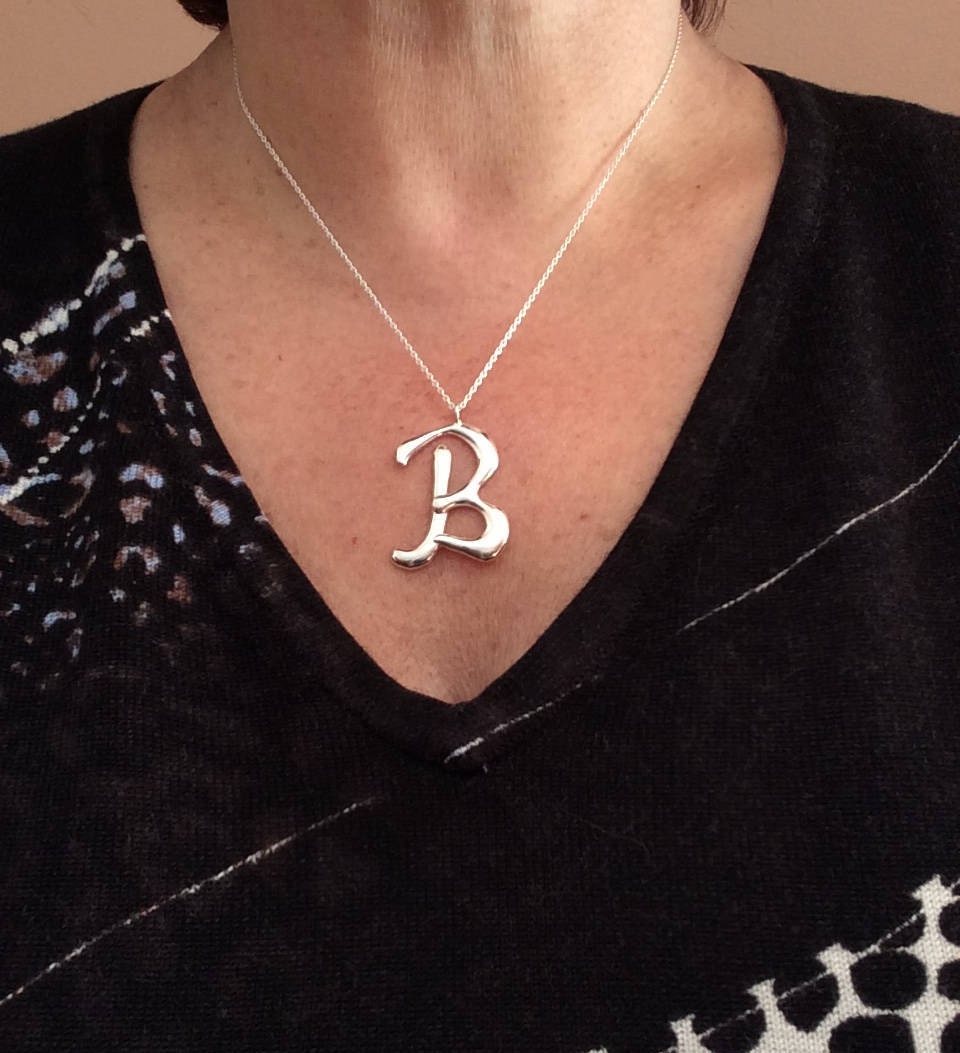 Silver Initial B Pendant Cursive Letter B Monogram Charm - Etsy