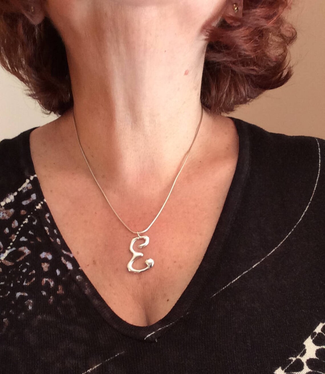 Initial E Pendant Silver, Cursive Letter E Monogram Charm, Script ...