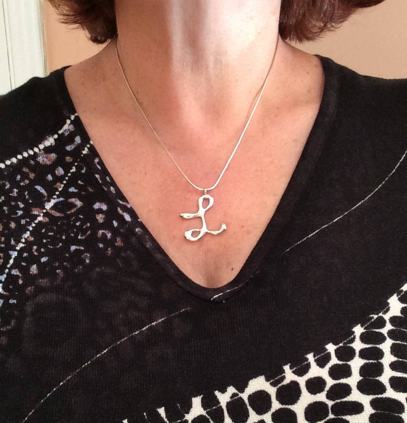 Initial L Pendant Silver Cursive Letter L Monogram Charm - Etsy