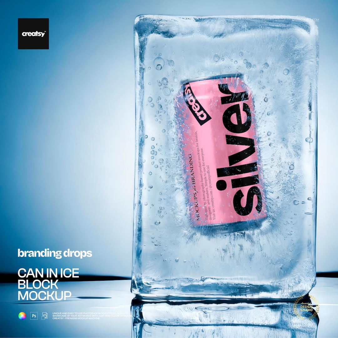 Can in Ice Block Mockup, Frozen Beverage Can, Layered PSD - Etsy