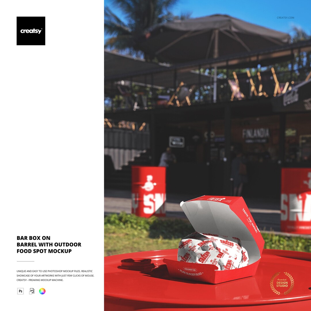 Burger Box on Barrel With Outdoor Food Spot Mockup - Etsy