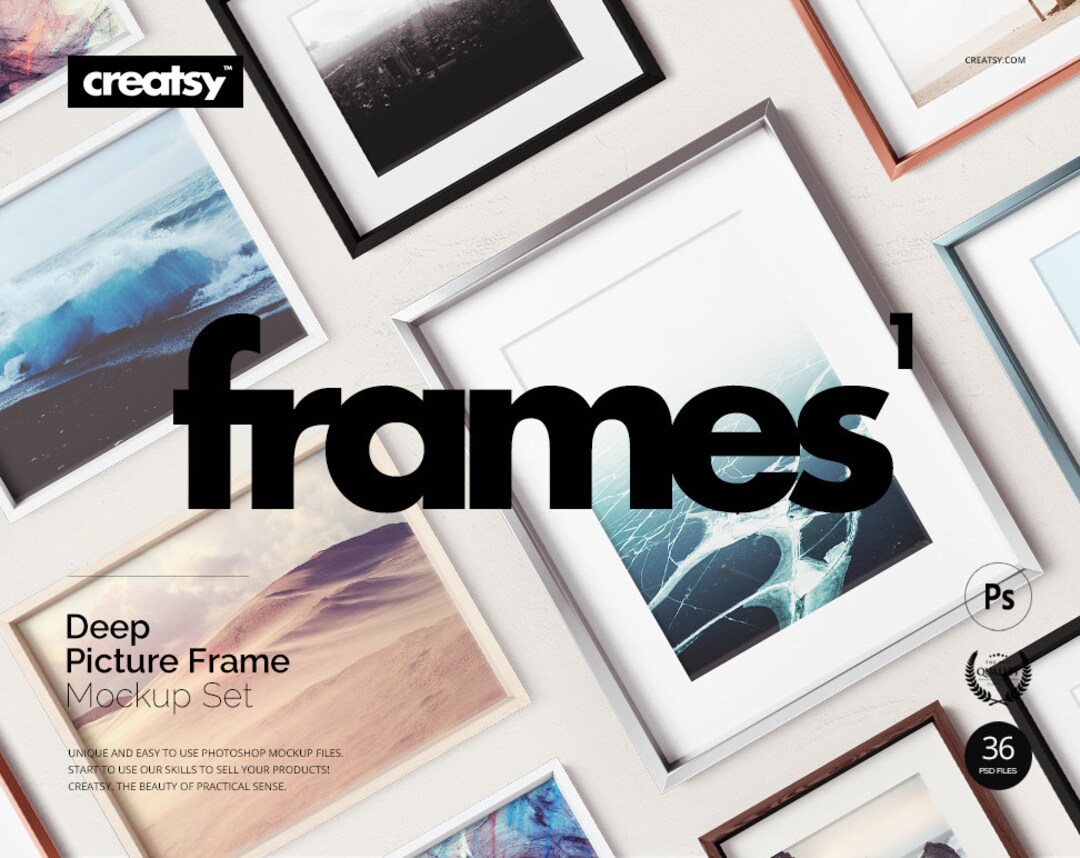 Picture Deep Frame Mockup Set, Thin Wood Frame, Box Frame Tempate ...