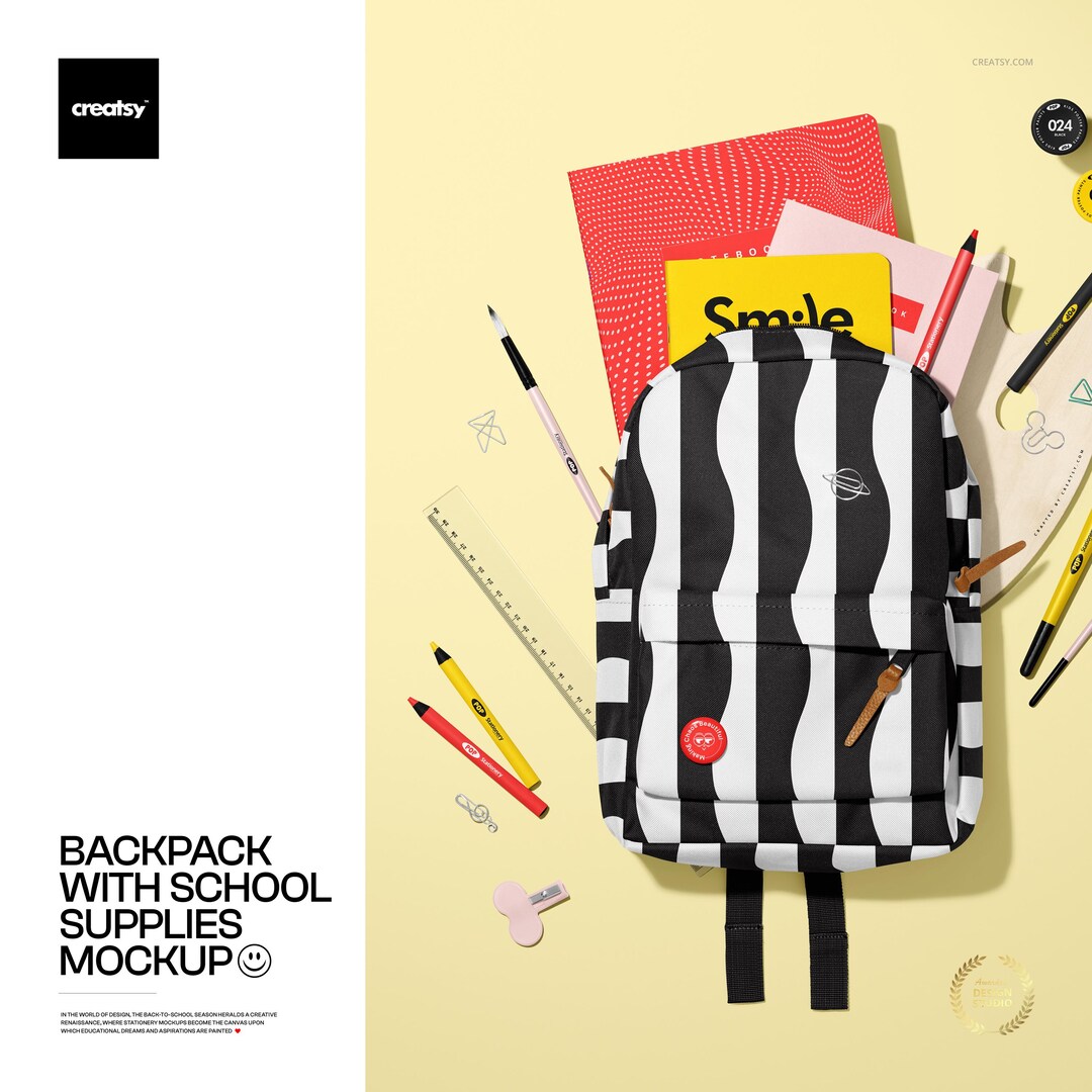 Backpack With School Supplies Mockup - Etsy