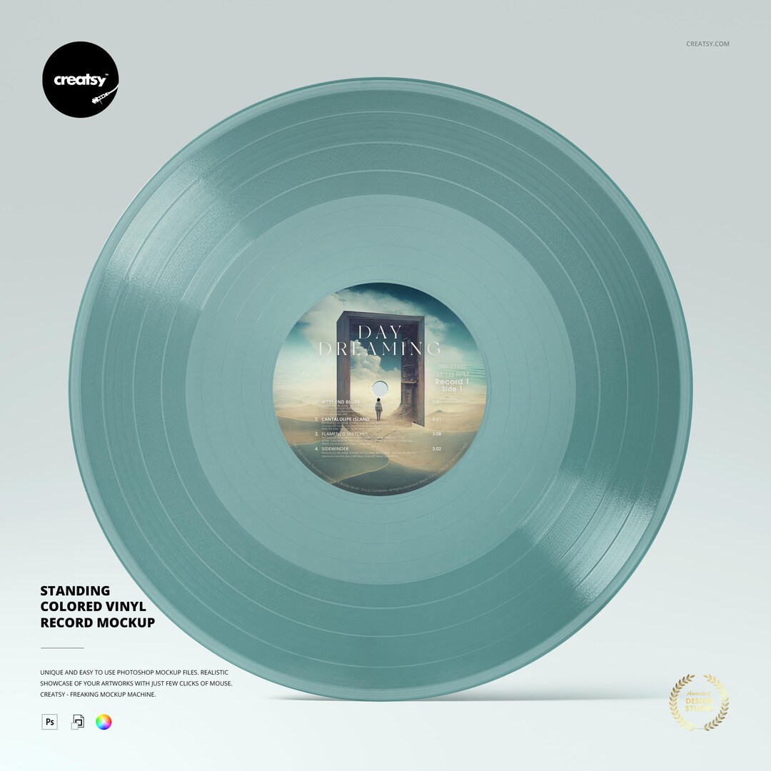 Standing Colored Vinyl Record Mockup, Record Label Design, Layered PSD ...