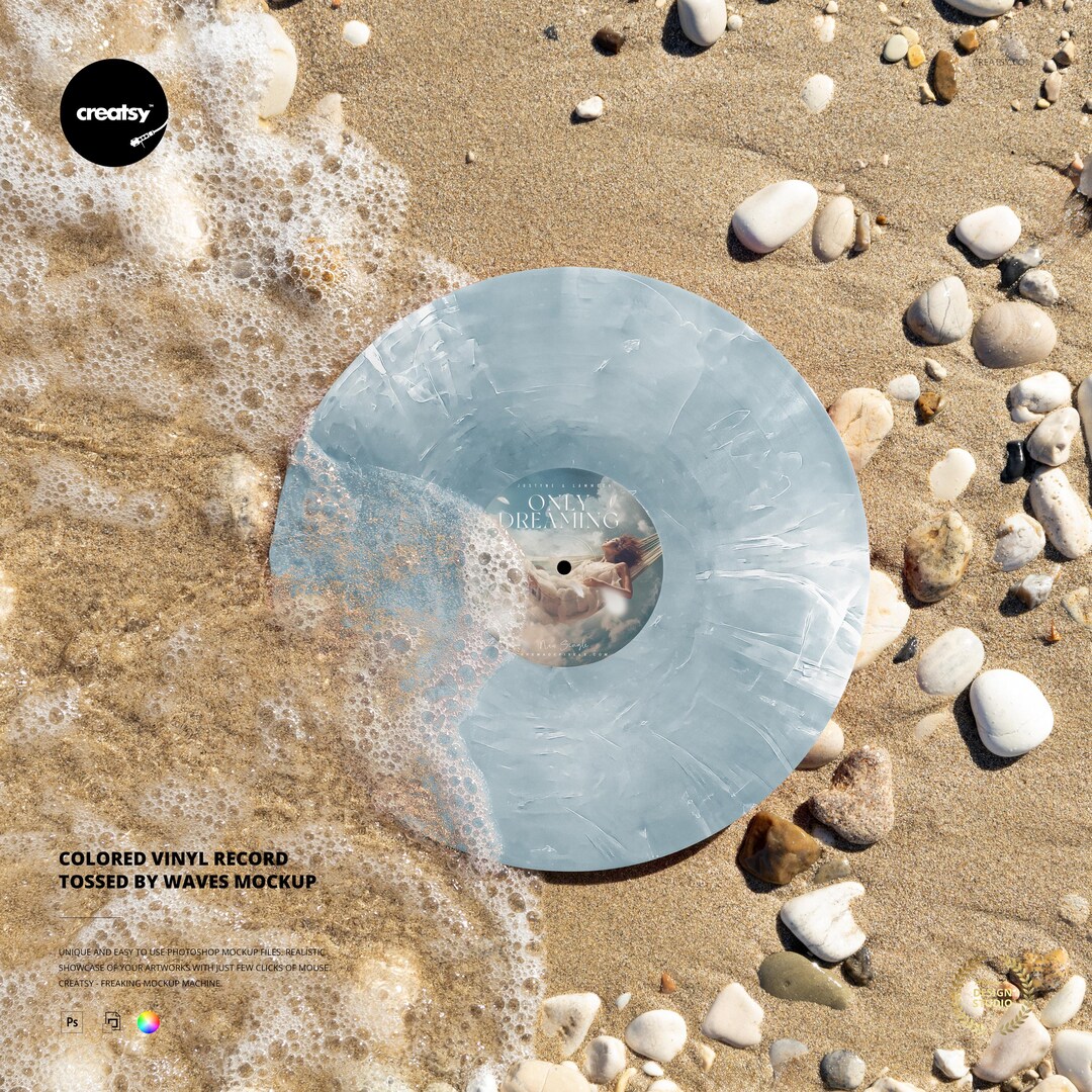 Colored Vinyl Record Tossed by Waves Mockup - Etsy