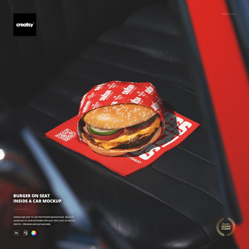 Burger on Seat Inside a Car Mockup - Etsy