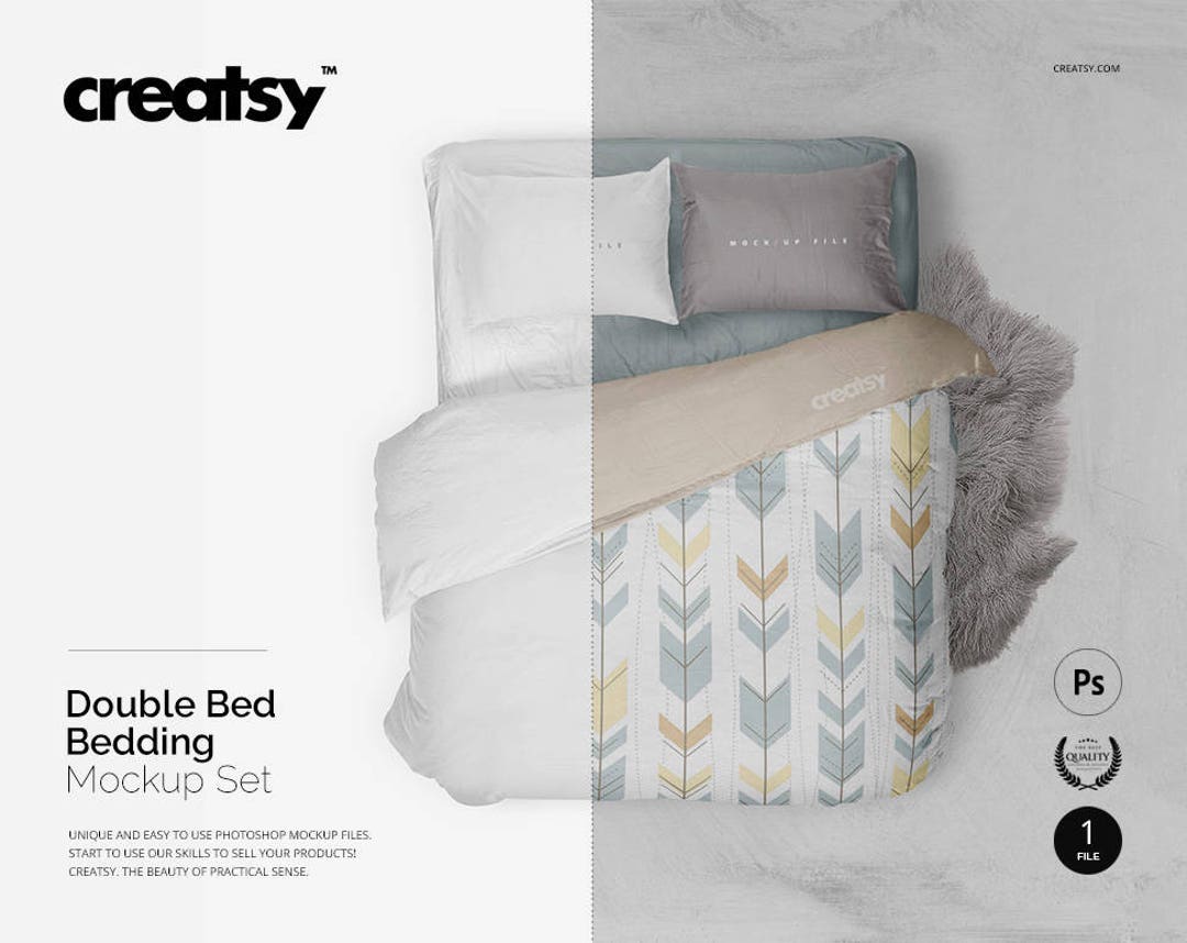 Double Bed Bedding Mockup, Bedding Set, Bed Template, Pillow Mockup ...