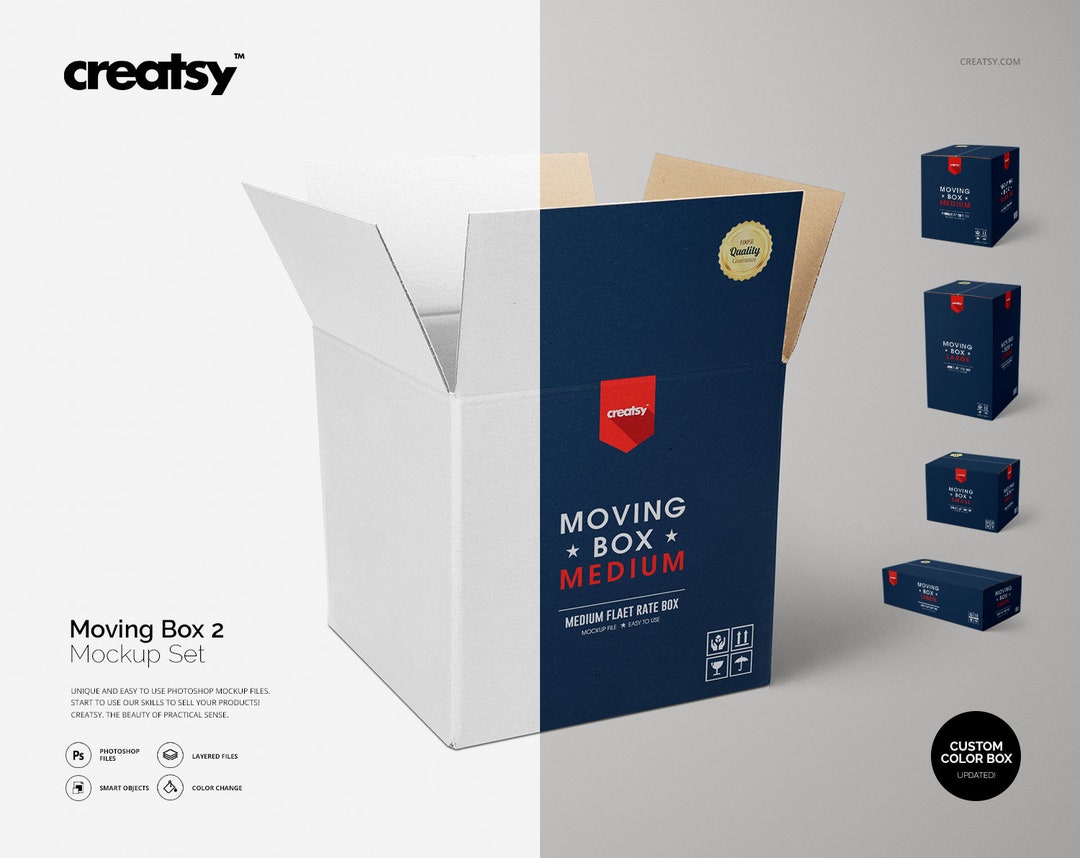 Moving Box 2 Mockup Set, Box Mockup, Box Template, Custom Mailing Box ...