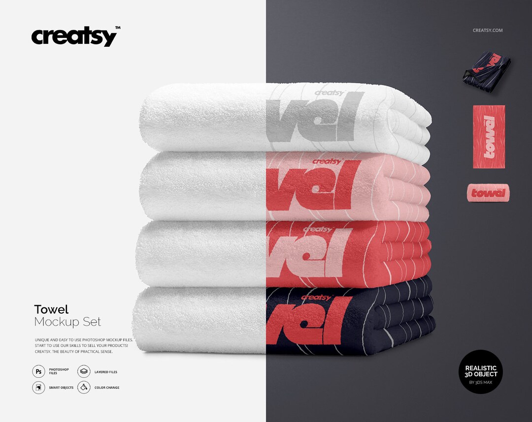 Towel Mockup Set, Towel Template, Custom Towel, Own Logo, Bath Towel ...