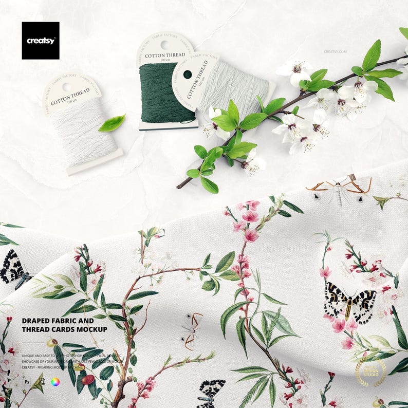 Draped Fabric and Thread Cards Mockup - Etsy