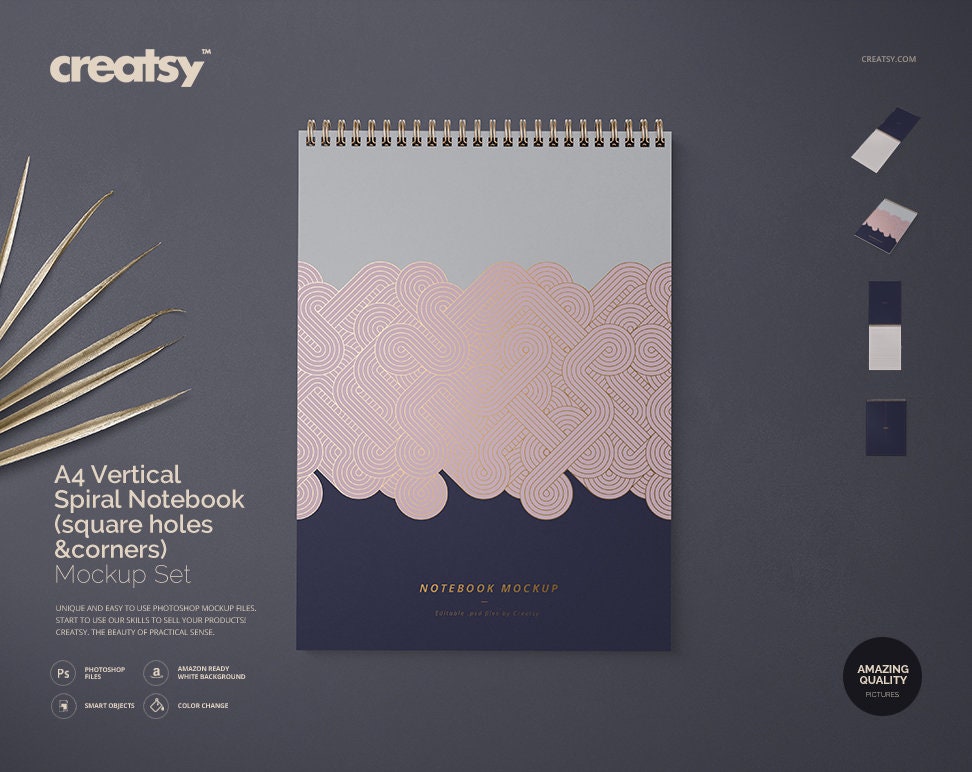 A4 Vertical Spiral Notebook Mockup Set square Holes Square | Etsy