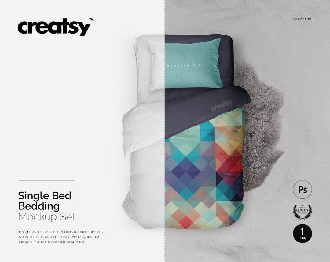 Single Bed Bedding Mockup, Bedding Set Template, Bedclothes Mockup, Bed ...