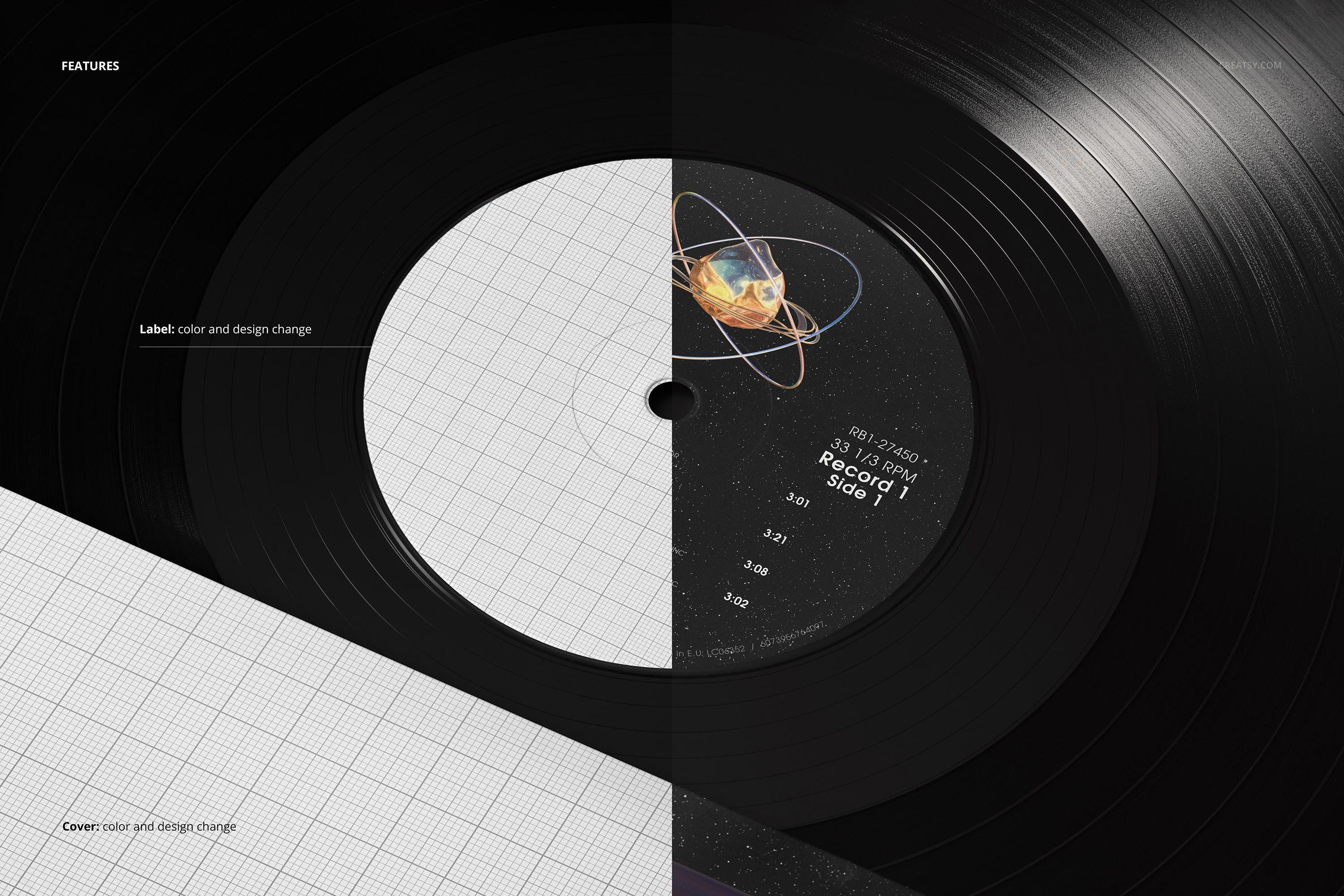Close-up of Black Vinyl Record Label & Cover Mockup - Etsy