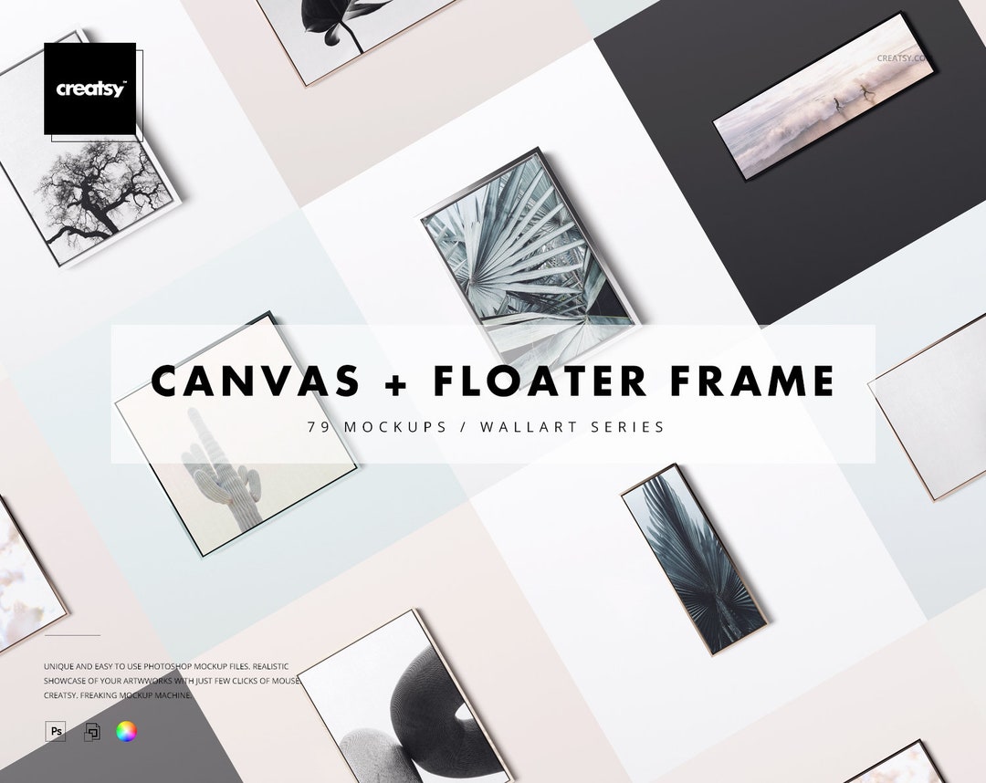 Canvas in Floater Frame Mockup Set, Canvas Print Tempalte, Personalized ...