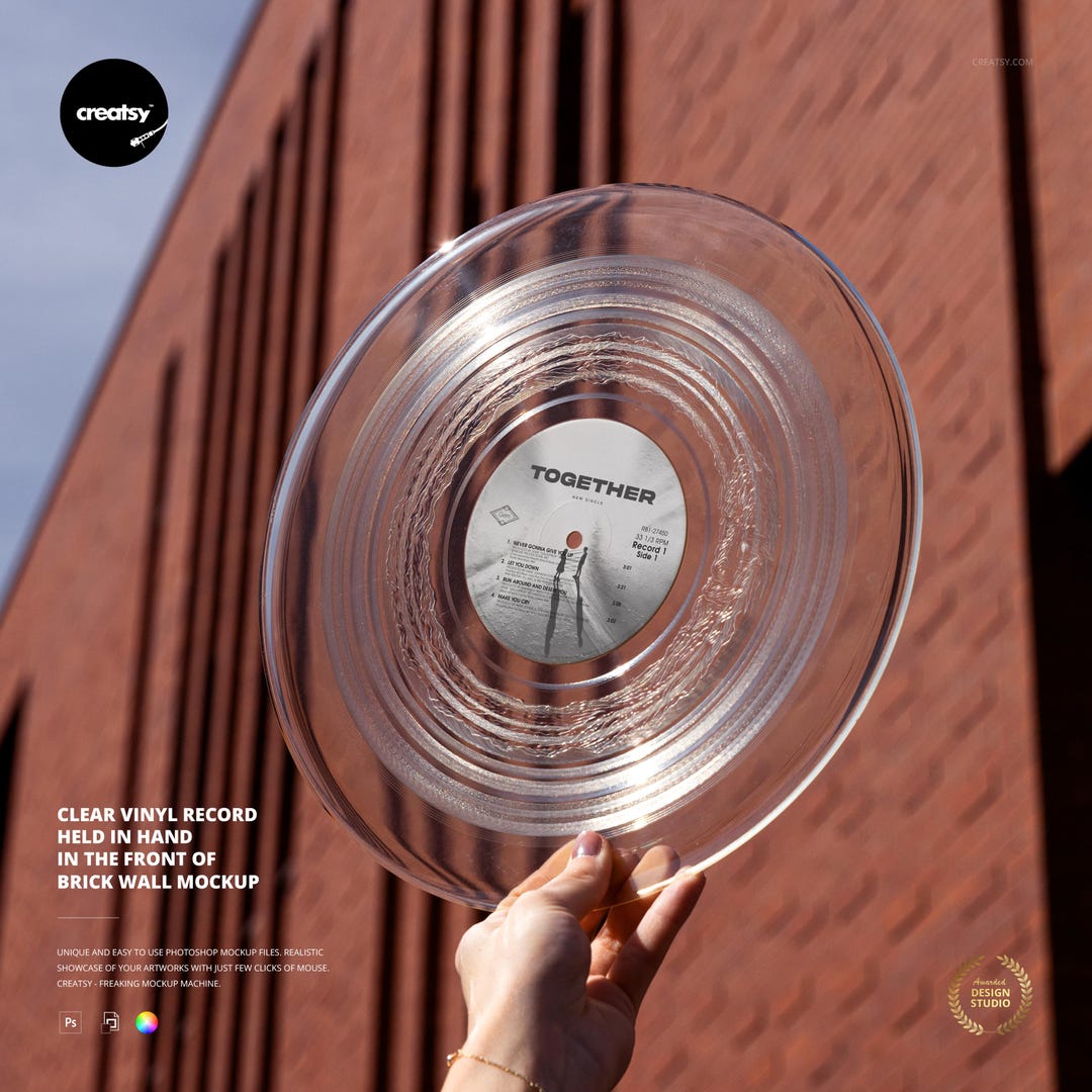 Clear Vinyl Record Held in Hand in the Front of Brick Wall Mockup - Etsy