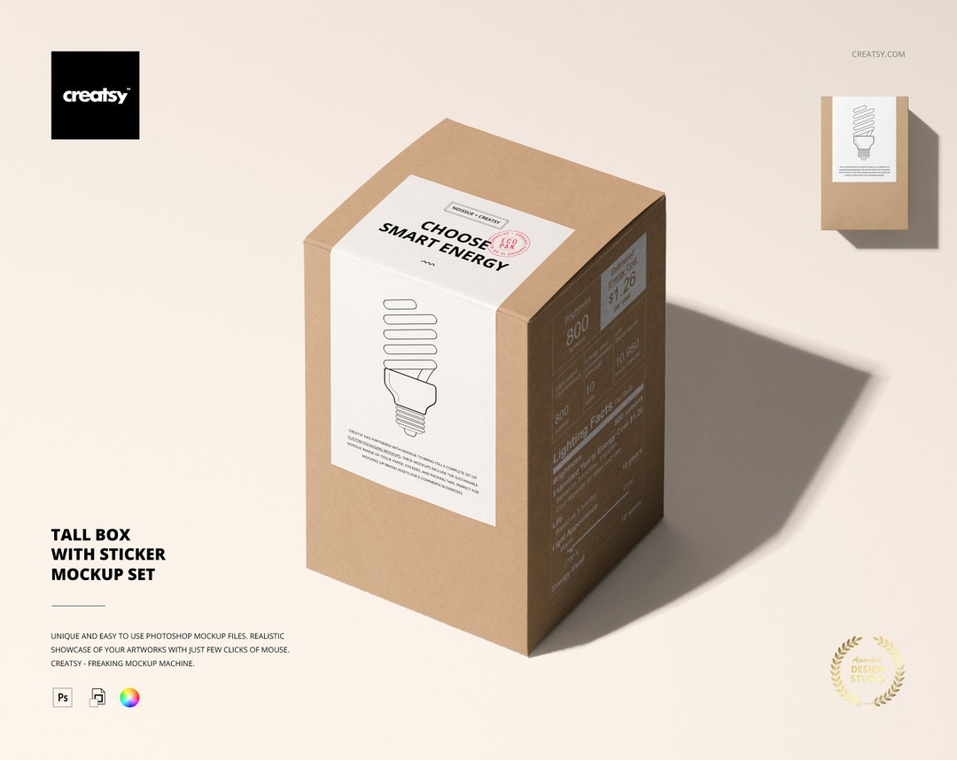 Tall Box With Sticker Mockup Set - Etsy