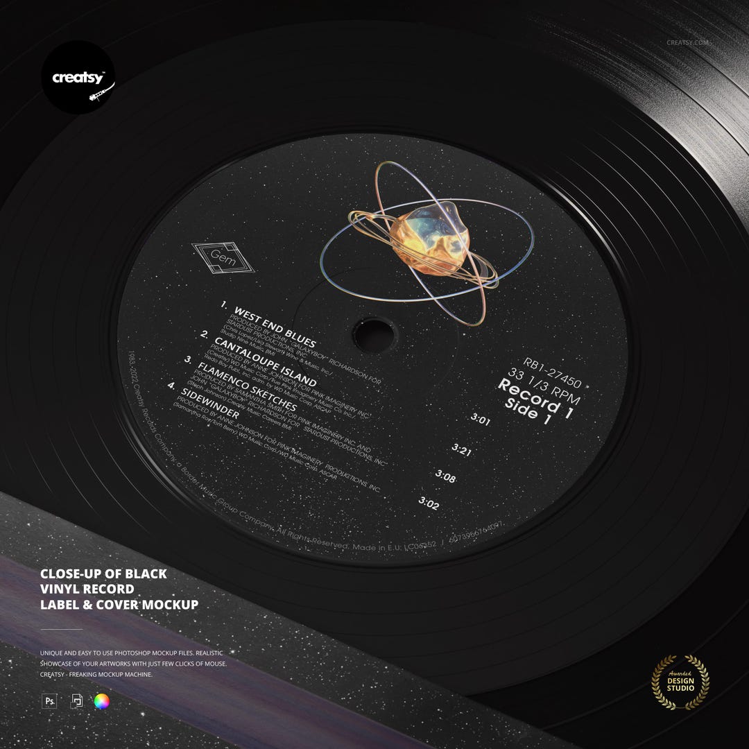 Close-up of Black Vinyl Record Label & Cover Mockup - Etsy
