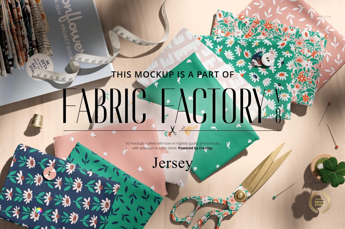 Draped Jersey Fabric and Thread Spools Mockup (part 3 Fabric Factory V ...