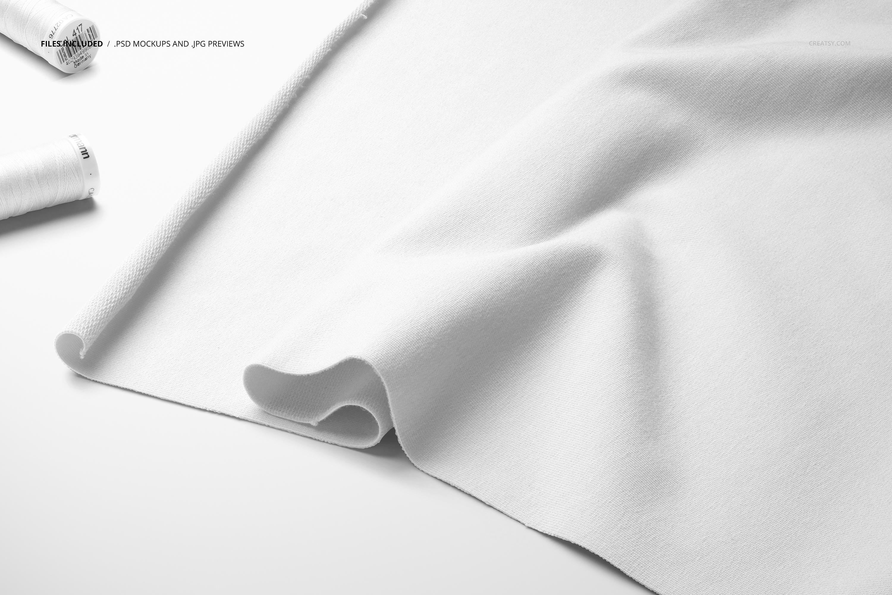Draped Jersey Fabric and Thread Spools Mockup (part 3 Fabric Factory V ...