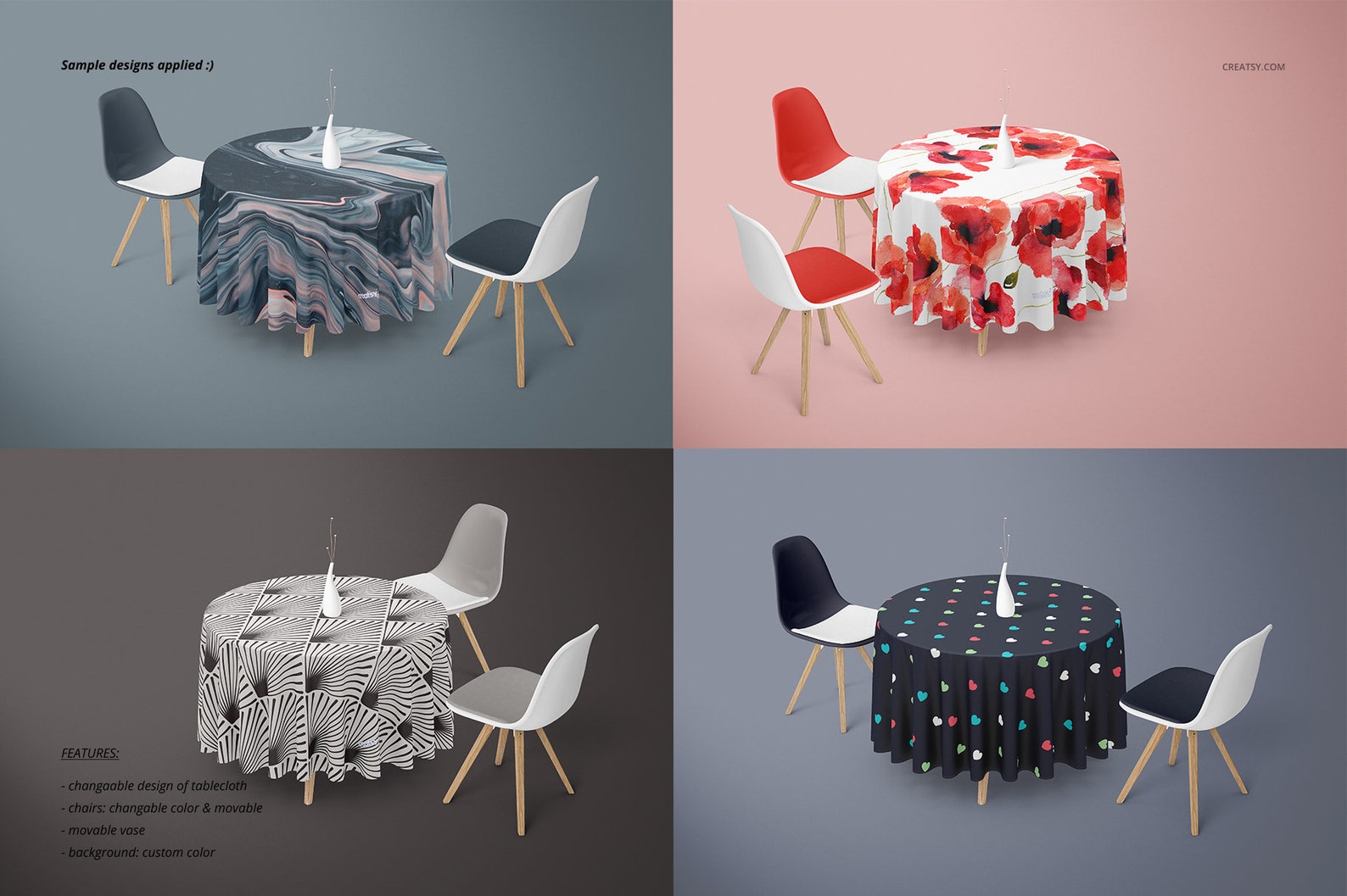 Round Tablecloth Mockup Set Tablecloth Template Custom | Etsy