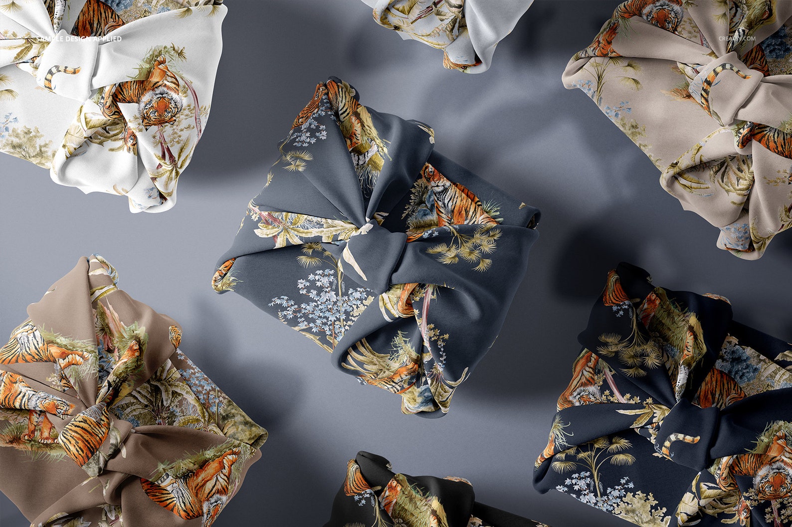 Fabric Gift Wrap Mockup Set, Furoshiki Cloth Wrap Packaging, 4 Layered ...