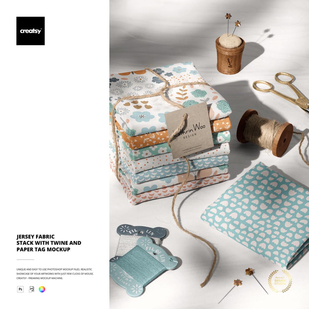 Jersey Fabric Stack With Twine and Paper Tag Mockup (part 22 Fabric ...