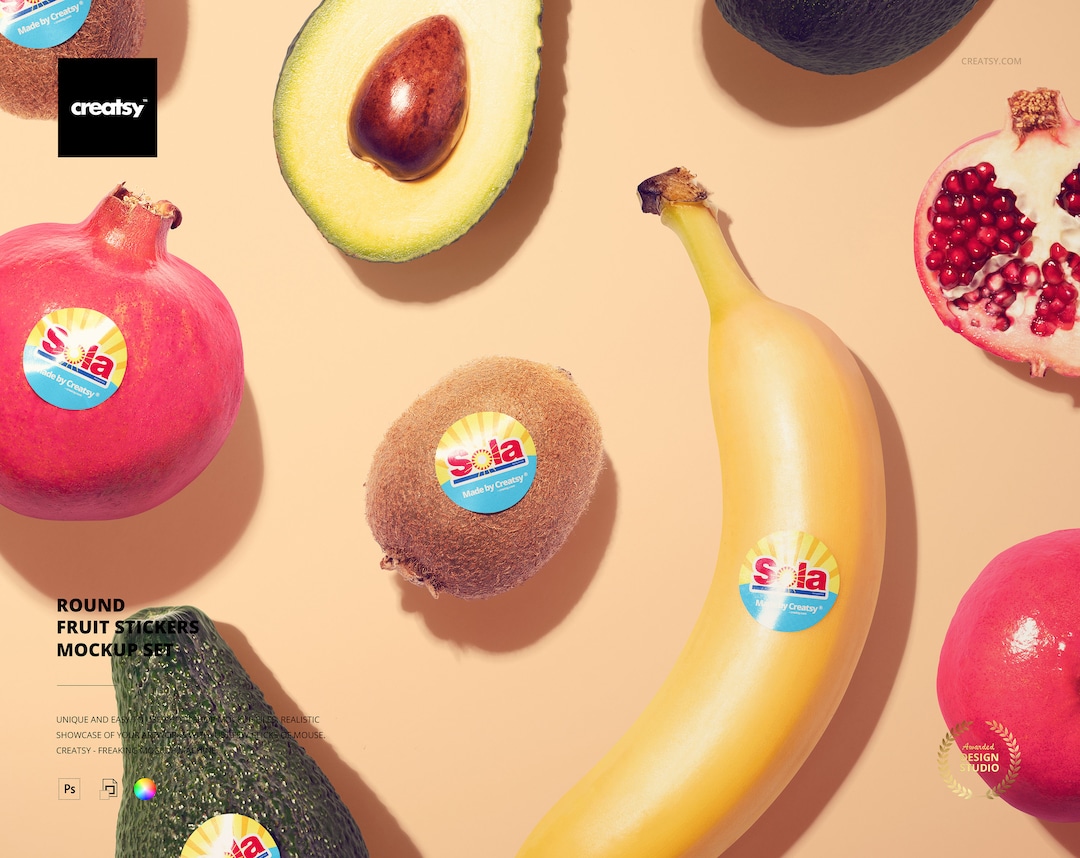 Round Fruit Sticker Mockup Set - Etsy