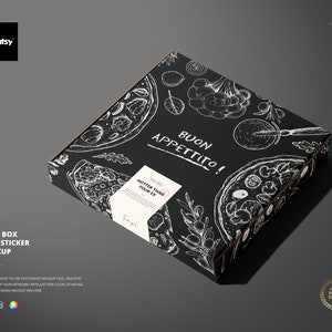 Pizza Box With Sticker Mockup - Etsy