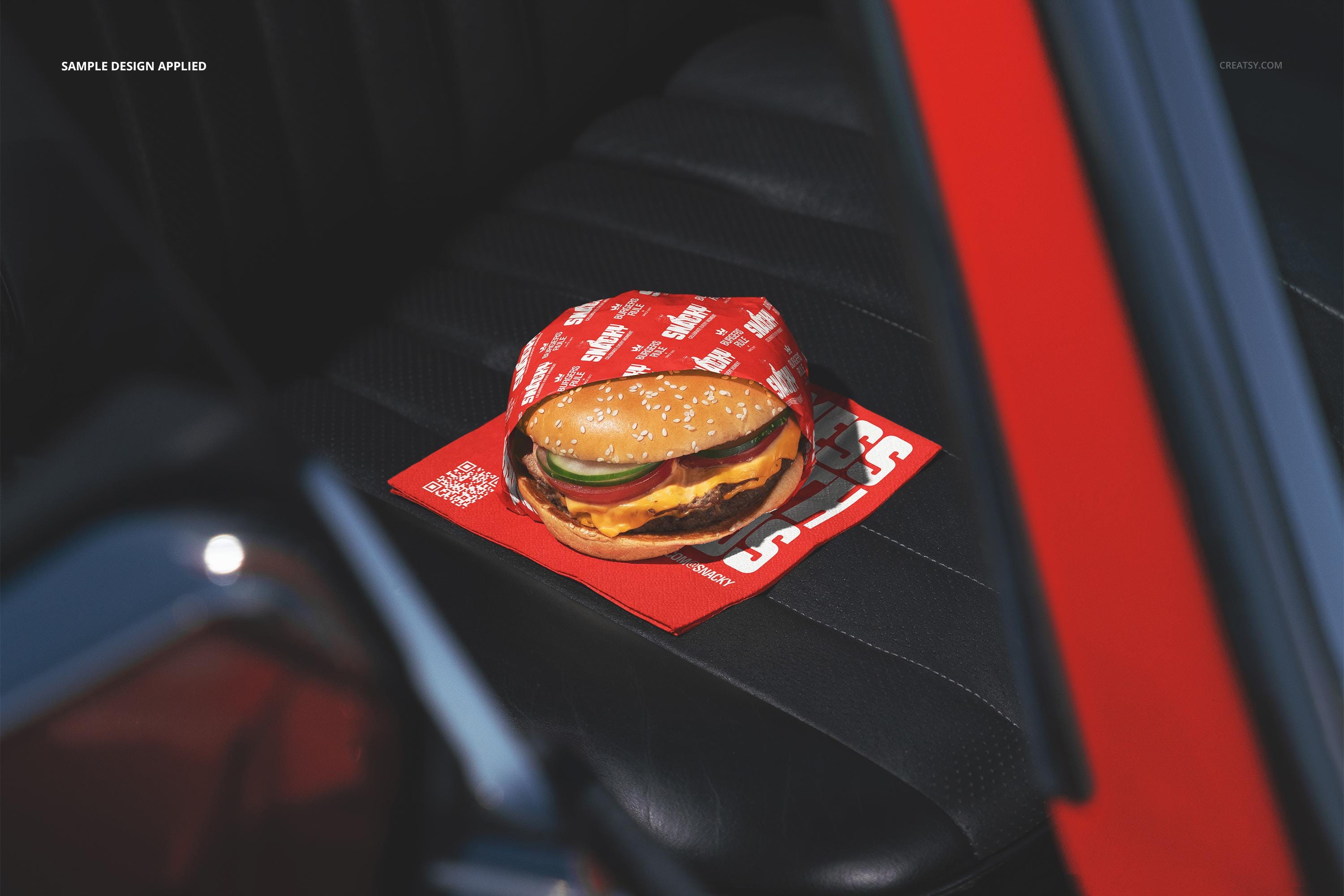 Burger on Seat Inside a Car Mockup - Etsy