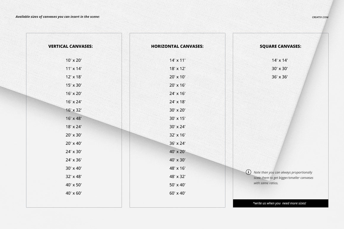 Canvas Size Comparison Mockup Wall Size Comparison Chart Etsy Images