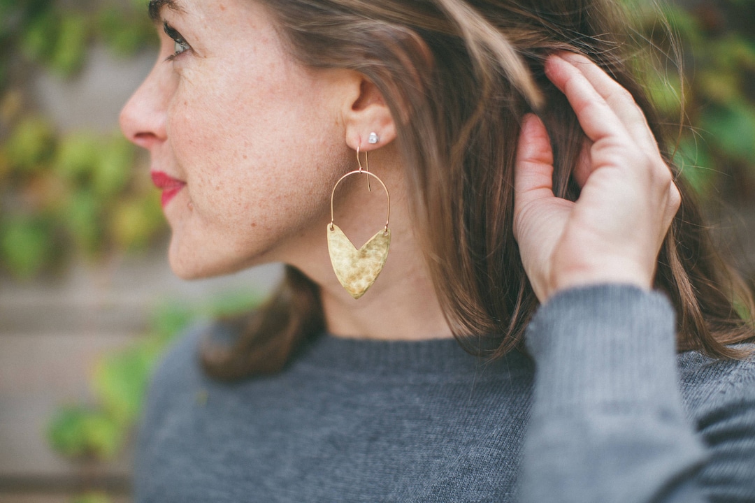 Earring Brass - Tulip Shield Mini - Statement Earrings - Wearable Art ...