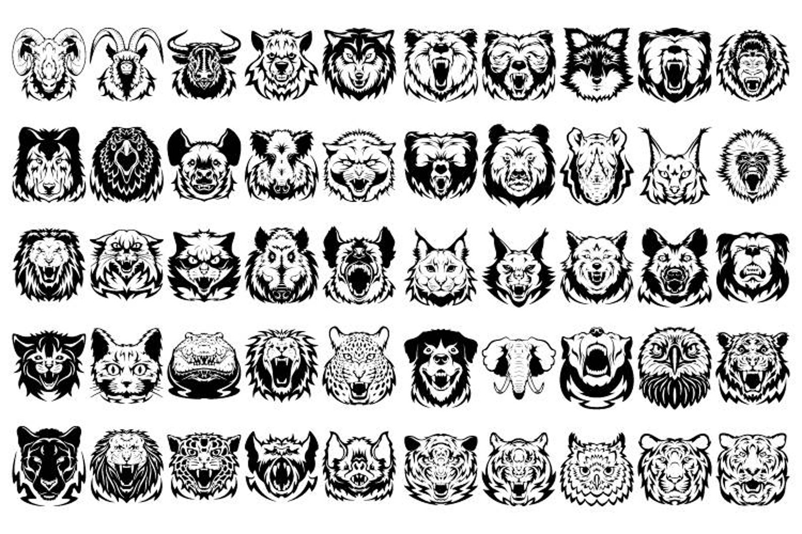 ANIMAL HEADS Clipart-vector Clip Art Graphics-digital Download - Etsy