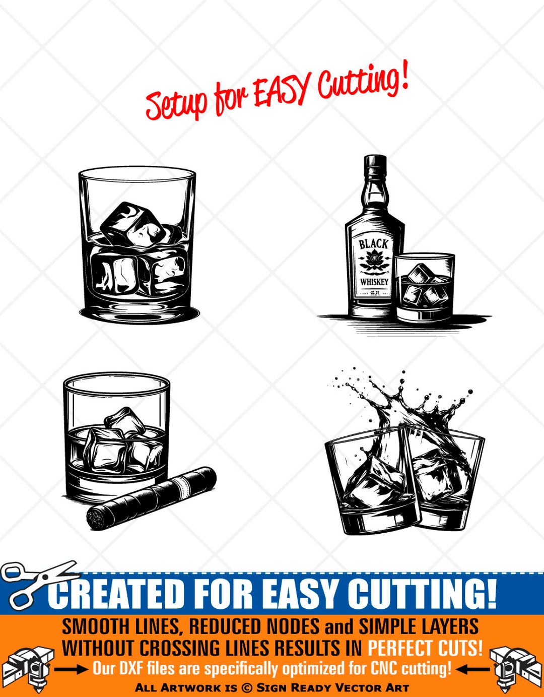 Whiskey SVG Bundle Clipart-whiskey BOTTLE and GLASS With Cigar Vector ...