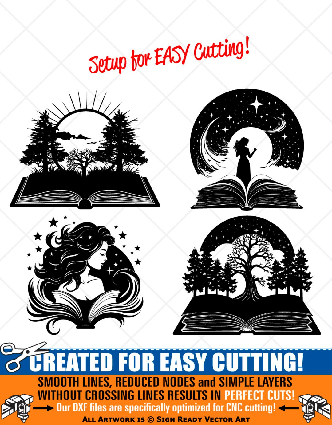 Celestial Book SVG Bundle Clipart-hand Drawn Fantasy Bookworm Vector ...