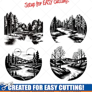 River Scene SVG Bundle Clipart-lake Forest Hand Drawn Vector Clip Art ...
