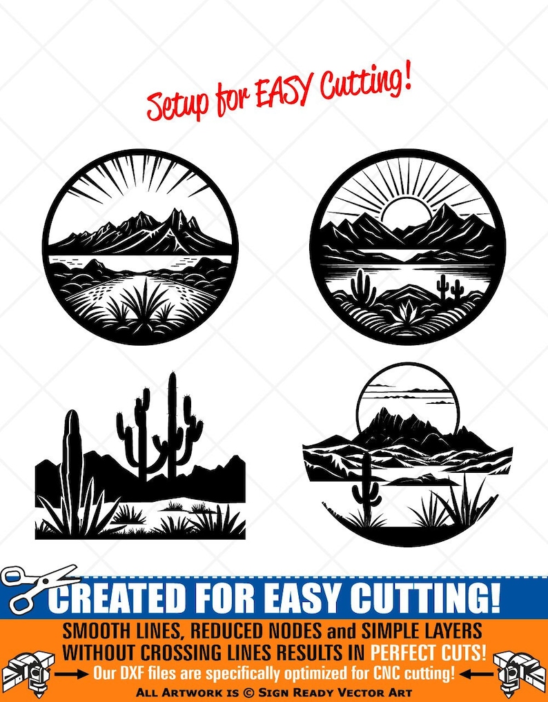 Desert Scene SVG Bundle, Cactus Clipart-hand Drawn Landscape Vector ...