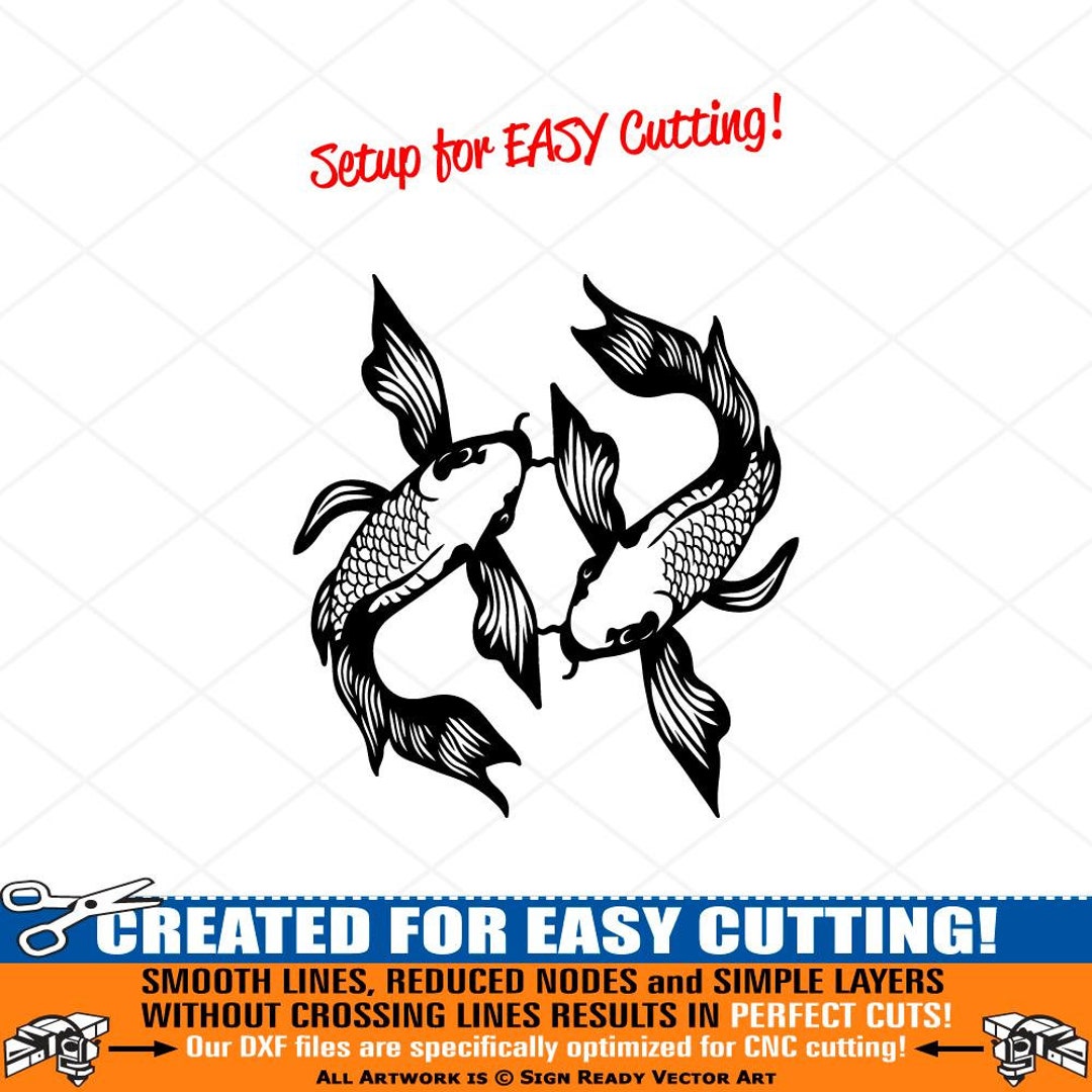 Koi Fisch SVG-DXF Silhouette Laser geschnittene Datei Vektor Clip Art ...