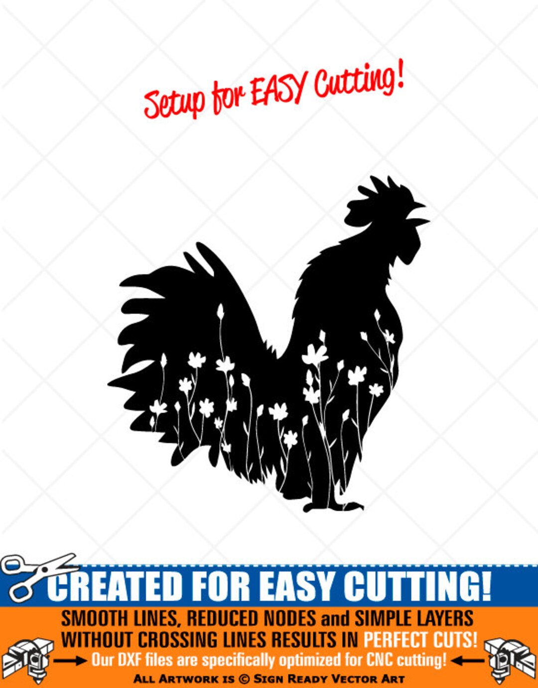 Floral Rooster Svg-flower Clipart-vector Clip Art Graphics Silhouette ...