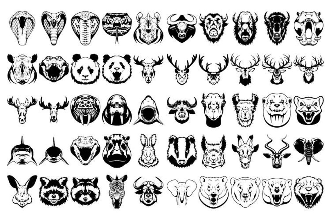 ANIMAL HEADS Clipart-vector Clip Art Graphics-digital Download | Etsy