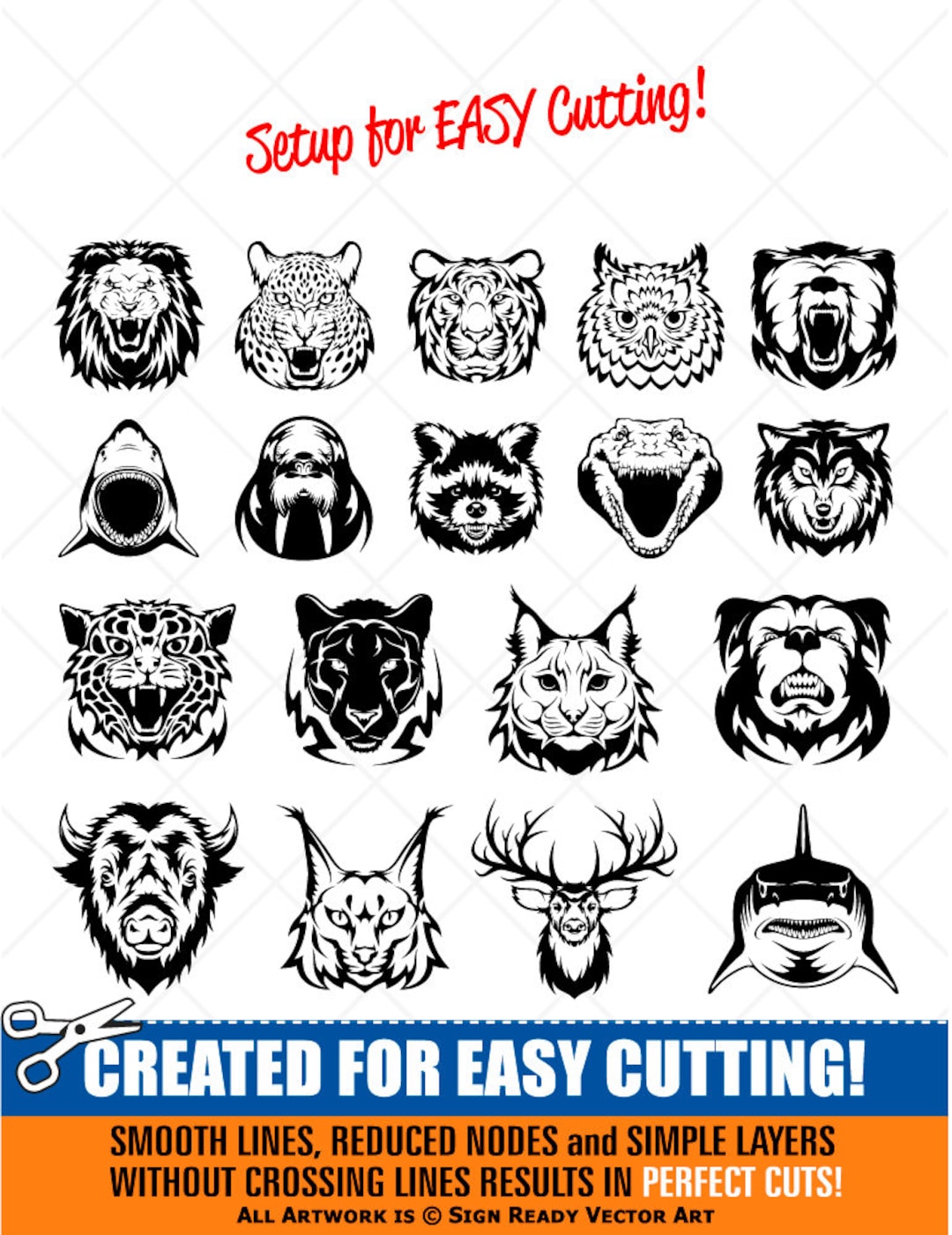 ANIMAL HEADS Clipart-vector Clip Art Graphics-digital Download Images ...