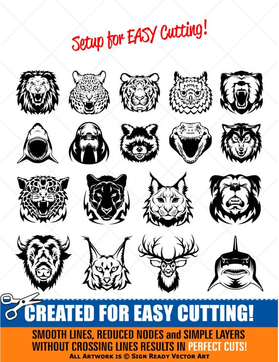 ANIMAL HEADS Clipart-vector Clip Art Graphics-digital Download | Etsy