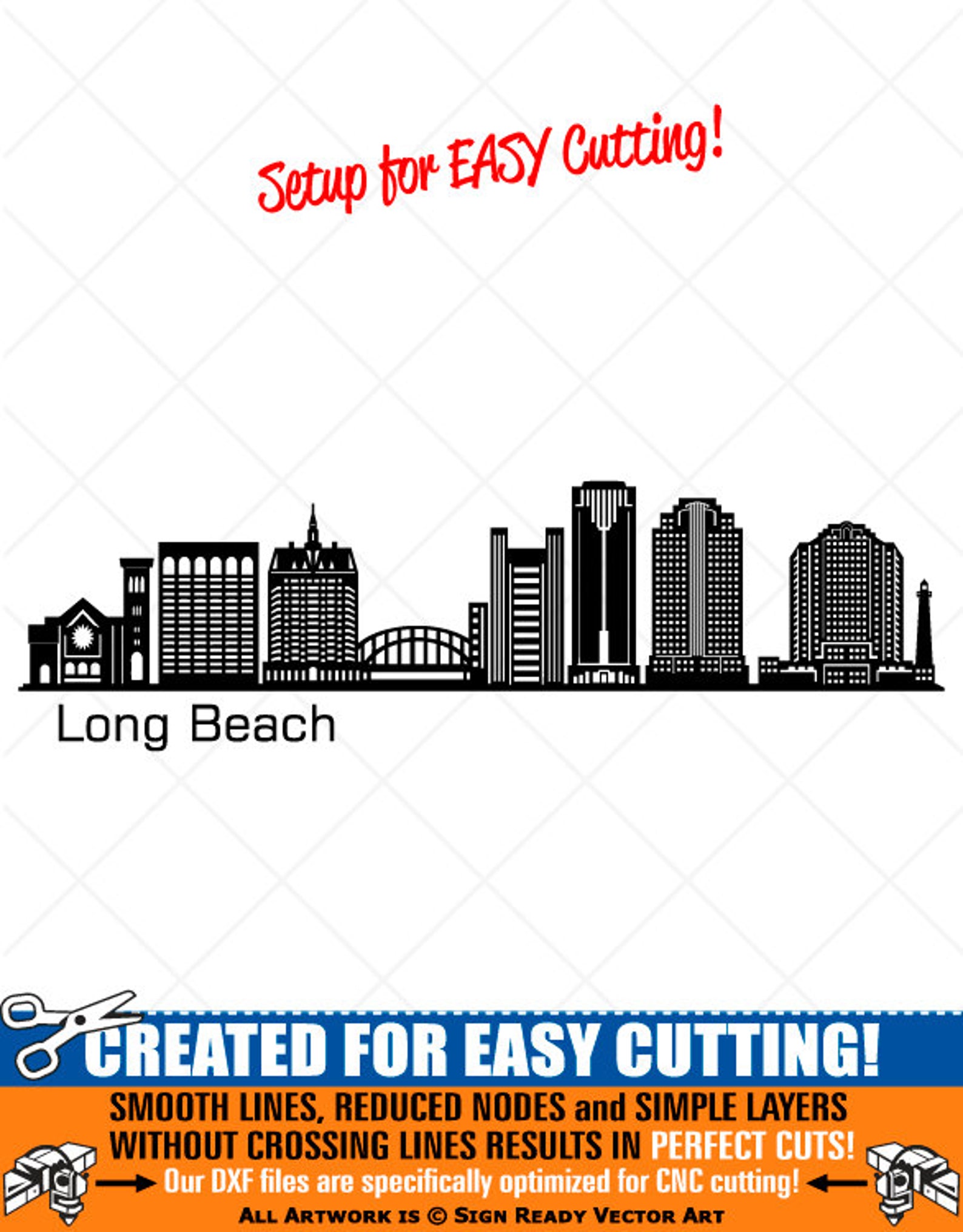 LONG BEACH City Skyline Clipart-vector Clip Art - Etsy