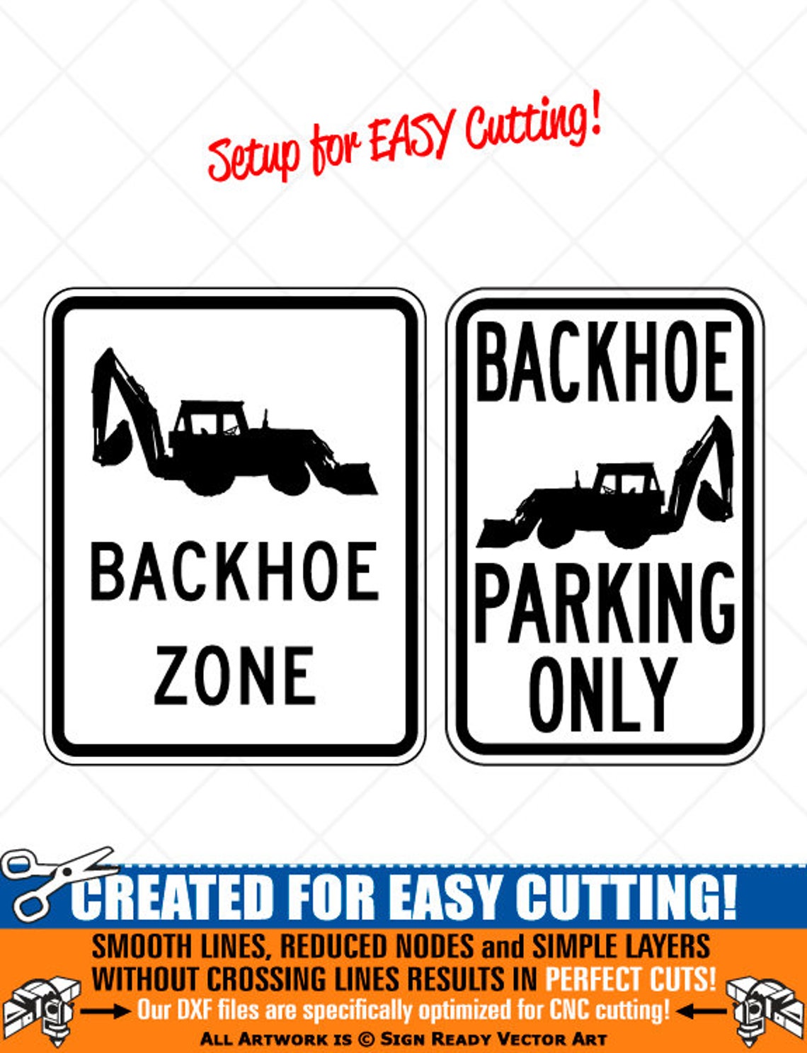 Backhoe Parking Zone Signs Clipart-vector Clip Art | Etsy