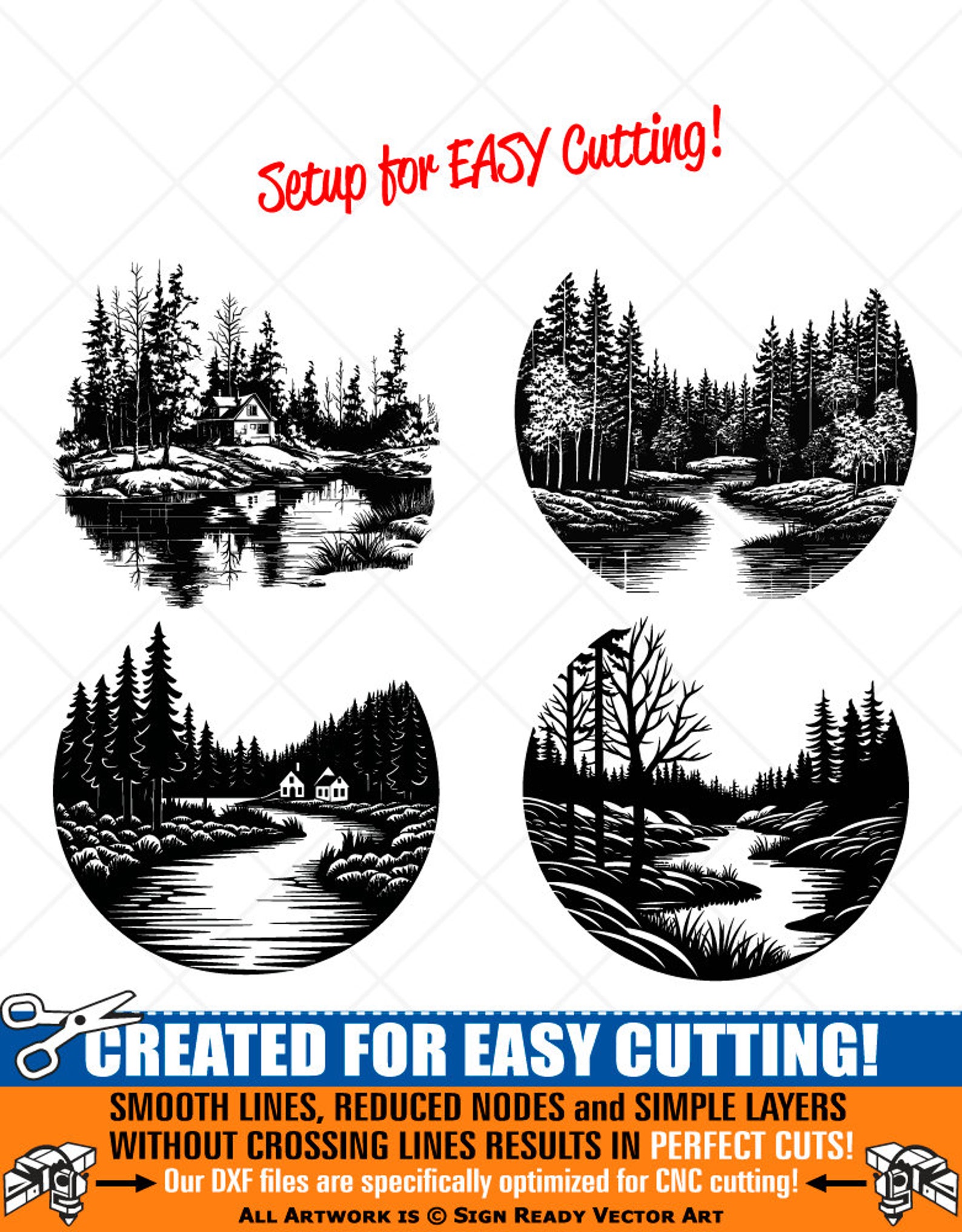 River Scene SVG Bundle Clipart-lake Forest Hand Drawn Vector Clip Art ...