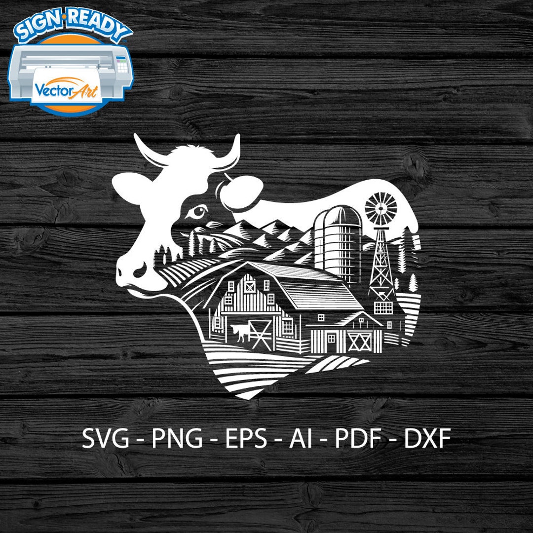 Farm Scene Cow SVG Clipart-vector Clip Art Graphics-digital Download ...