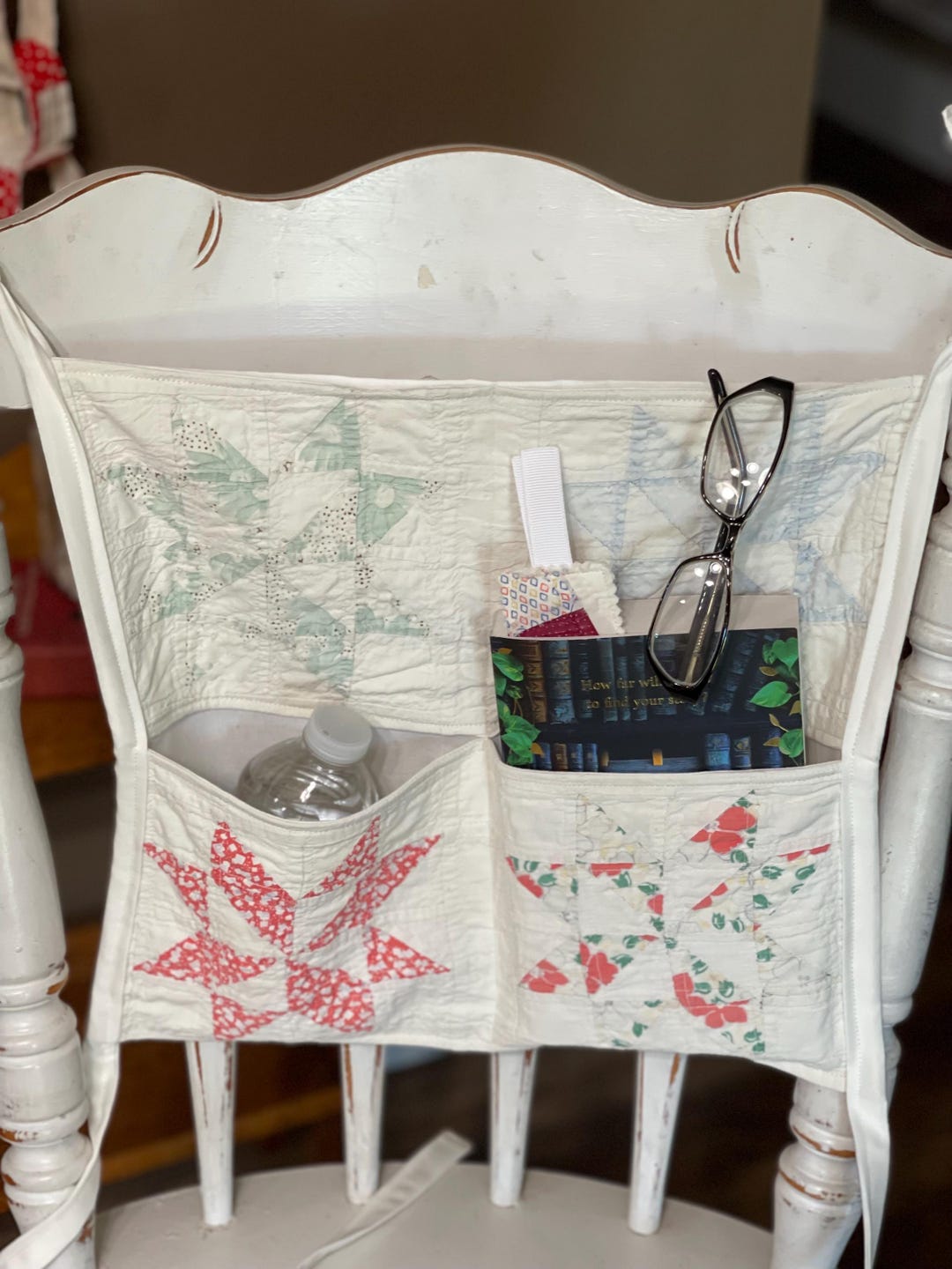 Vintage Quilt Pocket Organizer, Bed Organizer, Chair Organizer, Walker ...