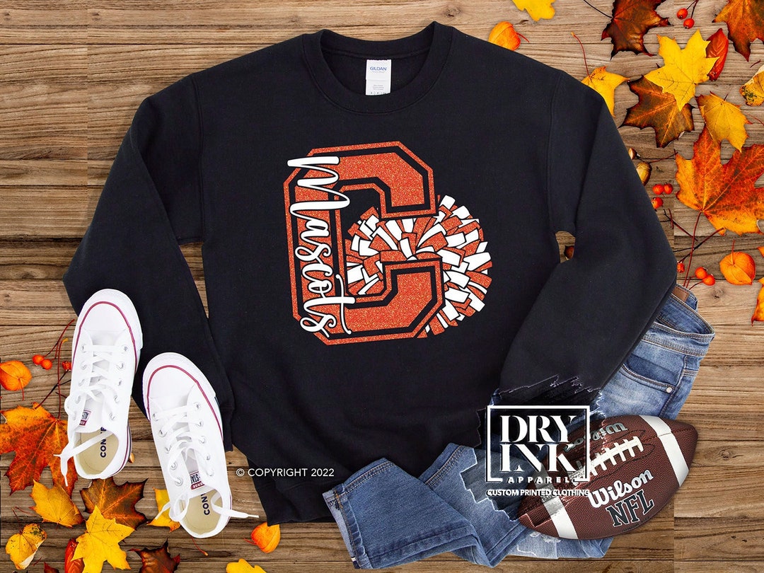 Custom Cheer Sweat Shirt, Oversized Letter, Cheer Pom, Cheerleader Gift ...